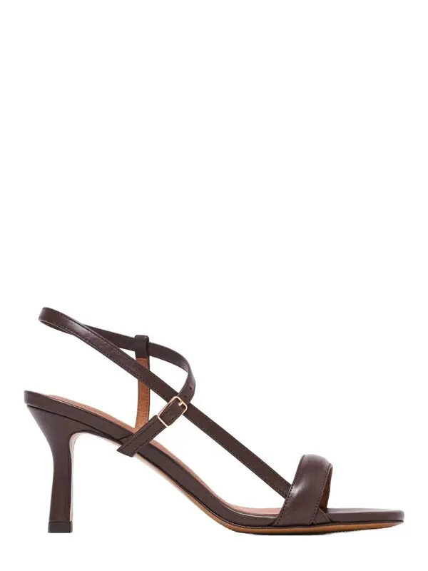 Maje Strappy Leather Heeled Sandals With Gold Buckle - Brown
