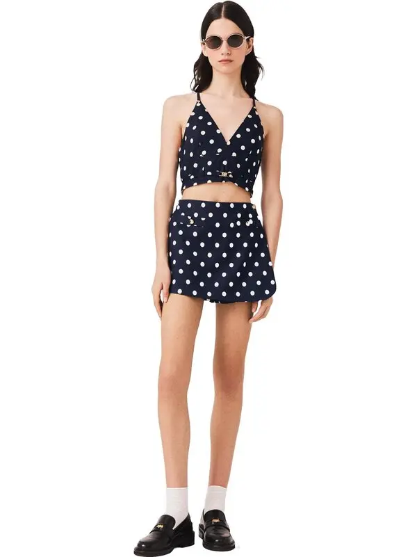 Maje Polka Dot Linen Blend Skort - Navy Dots Print