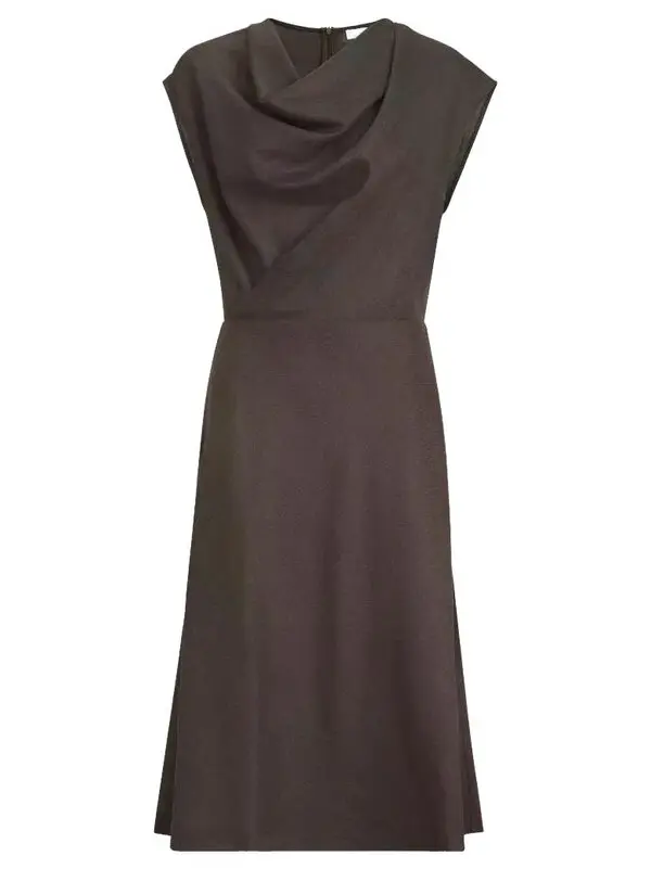 Brunello Cucinelli Virgin Wool Diagonal Flannel Wrap-effect Dress With Monili - Brown