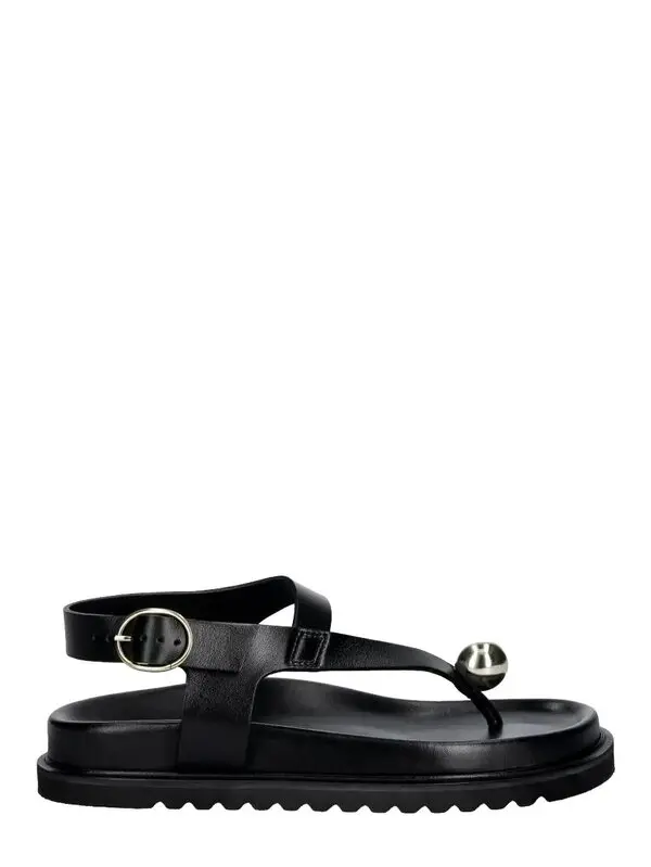 SOULIERS MARTINEZ Spiaggia Ball-embellished Leather Flat Sandals - Black