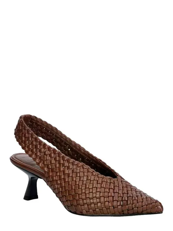 SOULIERS MARTINEZ Bianca Woven Slingback Pumps - Brown