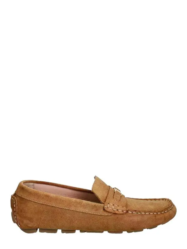 POLLINI Logo Plaque Suede Loafers - Brown