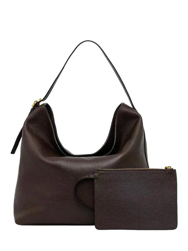 POLLINI Pebbled Leather Buckle-detail Tote Bag - Brown