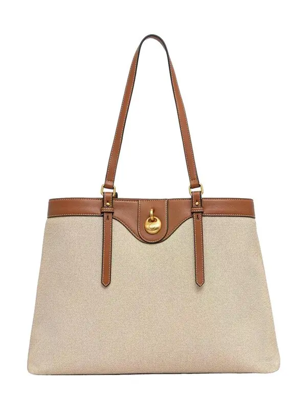 POLLINI Logo Plaque Canvas Tote Bag - Neutrals