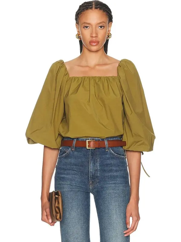 Saint Laurent Cropped Puff Sleeve Blouse - Mousse