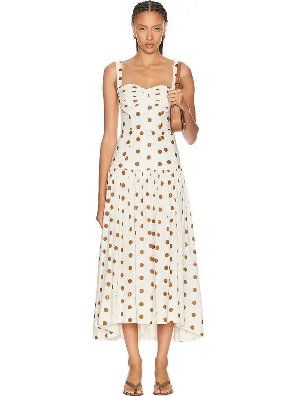 NICHOLAS Drenica Bustier Drop Waist Dress - Ivory & Spice Polka Dot