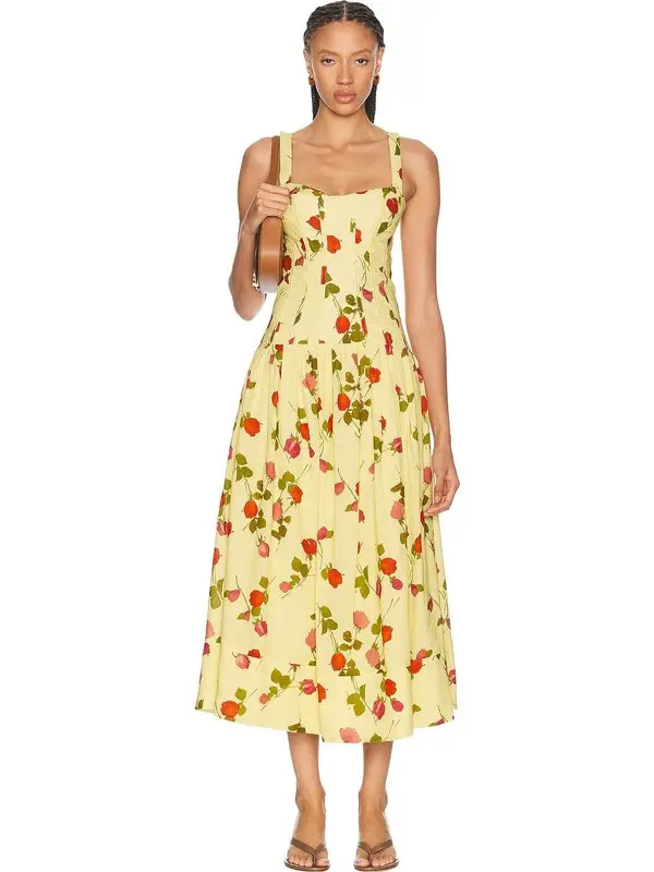 NICHOLAS Makenna Drop Waist Corset Dress - Fallen Roses