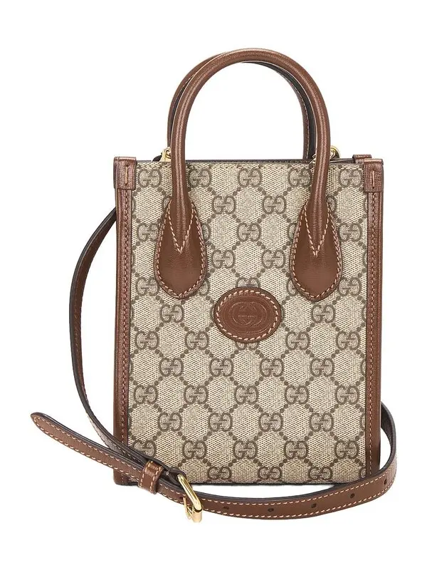Gucci Mini Tote Bag With Interlocking G Detail - Brown
