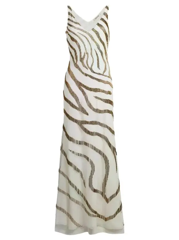 Roberto Cavalli Zebra Bead Embroidered Gown - Neutrals