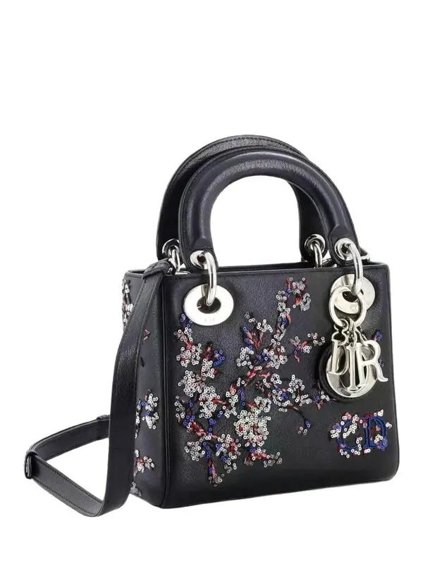 Dior Lady Embellished Leather Mini Crossbody Bag - Black