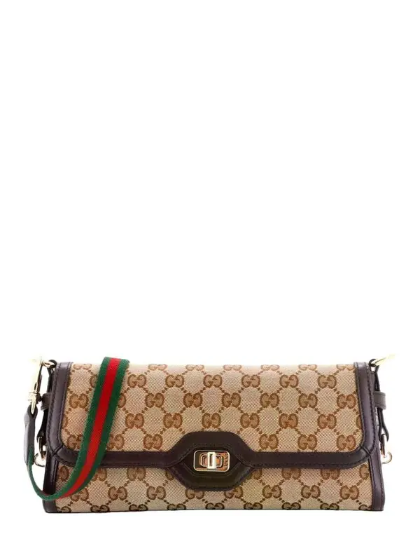 Gucci Gg Canvas Leather Small Shoulder Bag - Brown