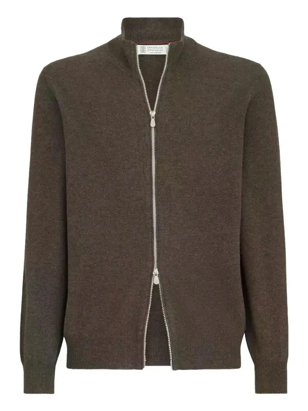 Brunello Cucinelli Cashmere High-neck Zipper Cardigan - Brown