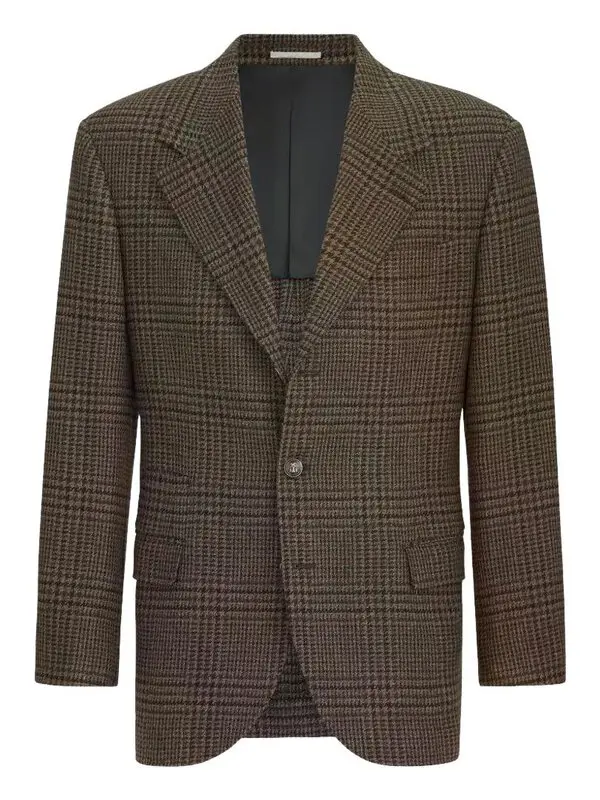 Brunello Cucinelli Cashmere Prince Of Wales Tailor Blazer - Brown