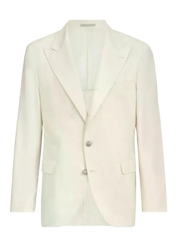 Brunello Cucinelli Sea Island Cotton Narrow Wale Corduroy Deconstructed Blazer With Large Peak-lapels And Metal Buttons - Neutrals