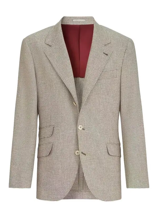 Brunello Cucinelli Wool, Alpaca And Silk Houndstooth Deconstructed Cavallo Blazer - Neutrals