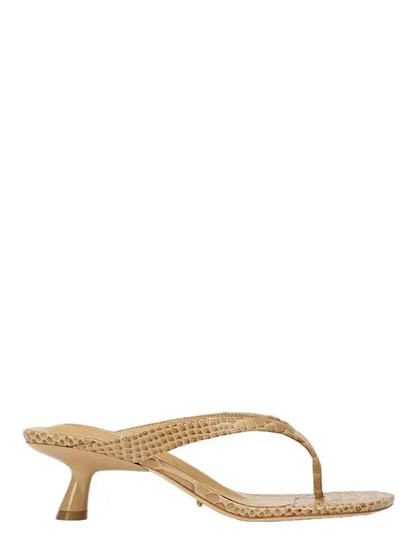 TONY BIANCO Krista Embossed Python Leather Kitten Heel Mules - Tan Python
