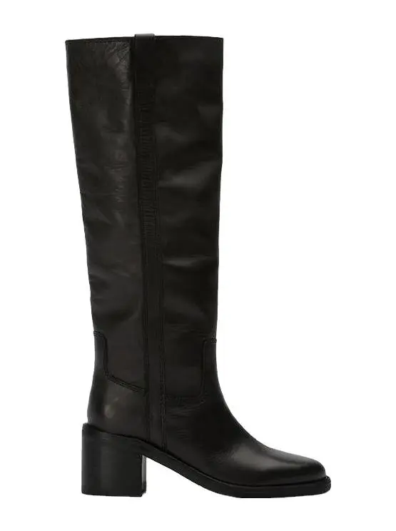TONY BIANCO Apache Knee High Leather Boots With Block Heel - Black Como/black Veneer