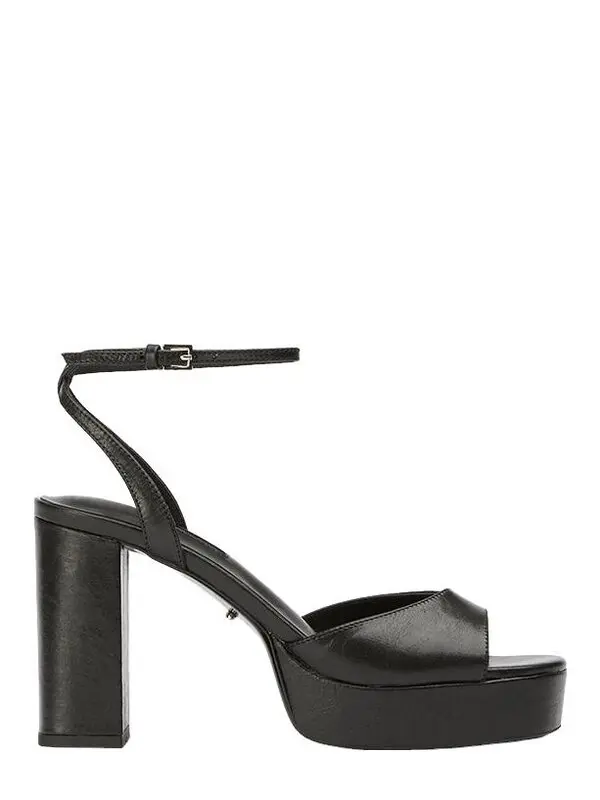 TONY BIANCO Freya Black Leather Platform Block Heel Sandals - Black Vintage