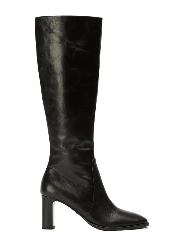 TONY BIANCO Knee-high Leather Boots With Block Heel - Black Vintage