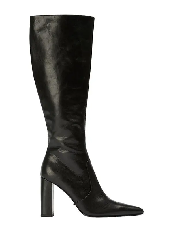 TONY BIANCO Finesse Knee-high Leather Boots With Block Heel And Pointed Toe - Black Vintage
