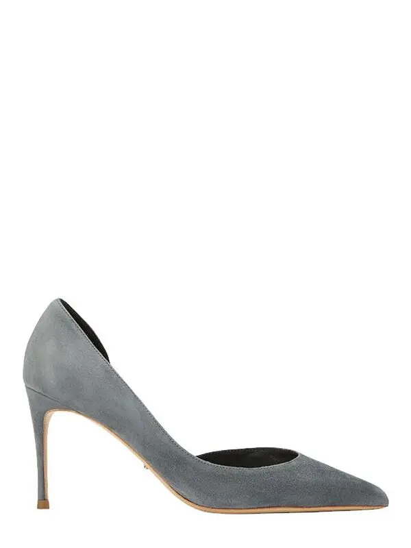 TONY BIANCO Paris Suede Pointed Toe Pumps With Side Cutout - Steel Suede