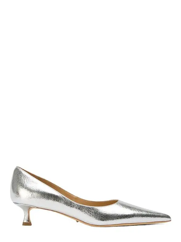TONY BIANCO Cameo Pointed Toe Kitten Heel Pumps - Silver Vintage Metal