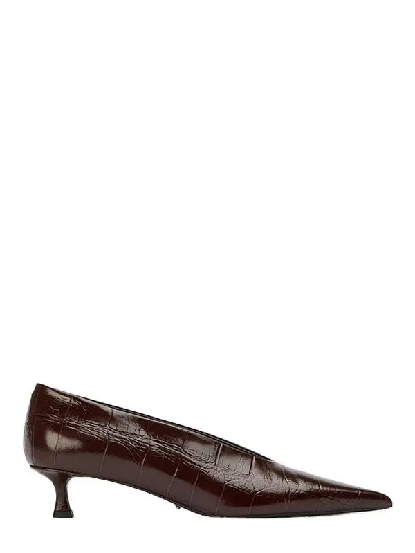 TONY BIANCO Crocodile-embossed Leather Pointed Toe Court Shoes With Low Heel - Vino Croco