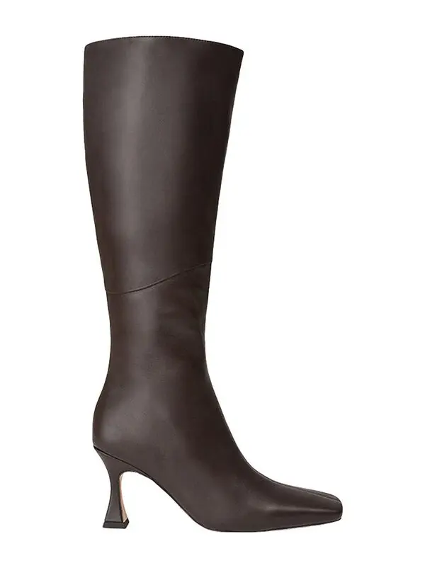 TONY BIANCO Knee-high Square Toe Boots With Sculptural Heel - Chocolate Nappa