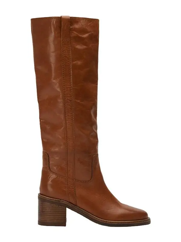 TONY BIANCO Apache Knee High Leather Boots With Block Heel - Toffee Como