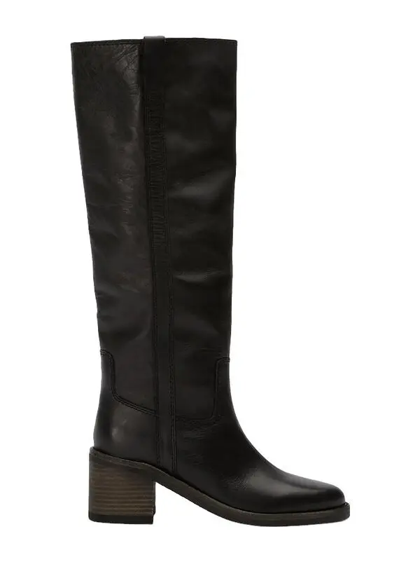 TONY BIANCO Apache Knee High Leather Boots With Block Heel - Black Como