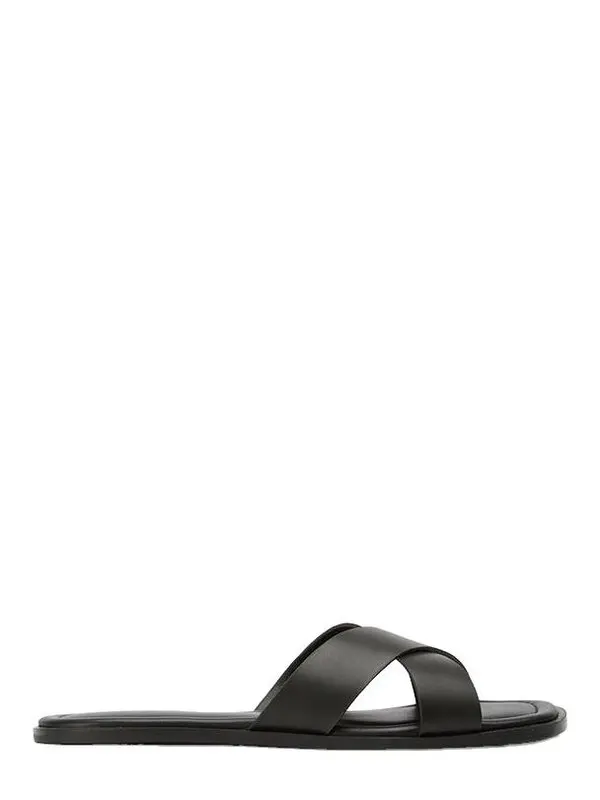 TONY BIANCO Maple Leather Crossover Strap Flat Sandals - Black Como