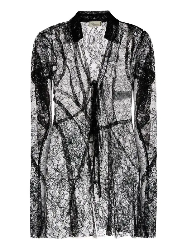 Blumarine Lace Front Tie Shirt - Black