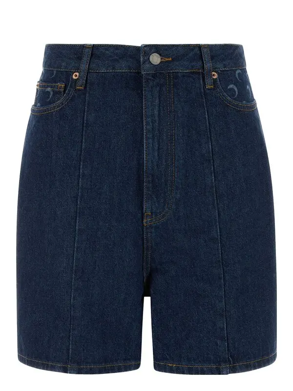 MARINE SERRE Denim Shorts With Moon Print - Blue