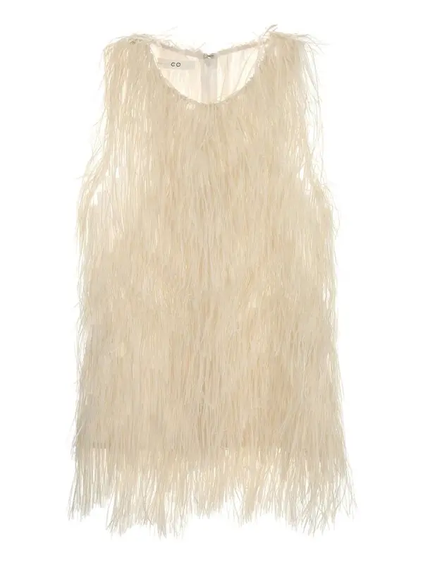 Co Embellished Nylon Blend Top With Fringe - White