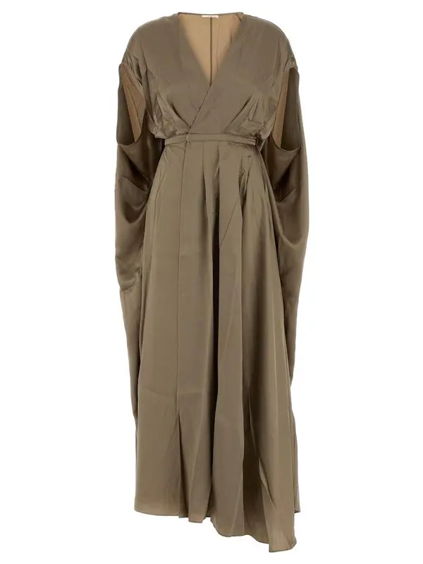 Co Cappuccino Silk Satin Dress With Peculiar Sleeves - Light Brown