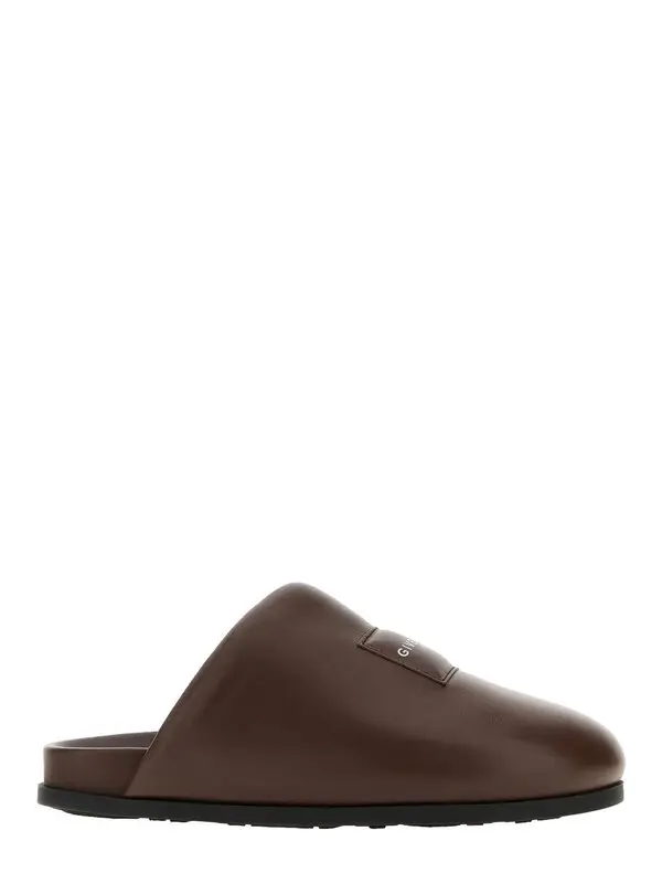 Givenchy Leather Slippers With Logo Detail - Brown
