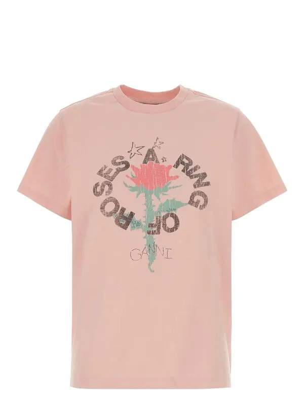 GANNI Oversized Cotton T-shirt With Logo Print - Pink