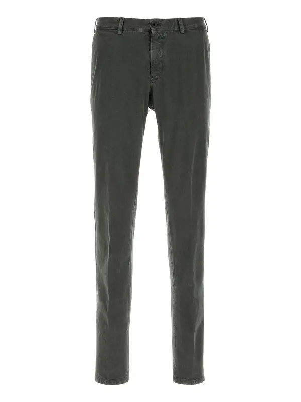 PT TORINO Stretch Cotton Pants With Logo Plate - Grey