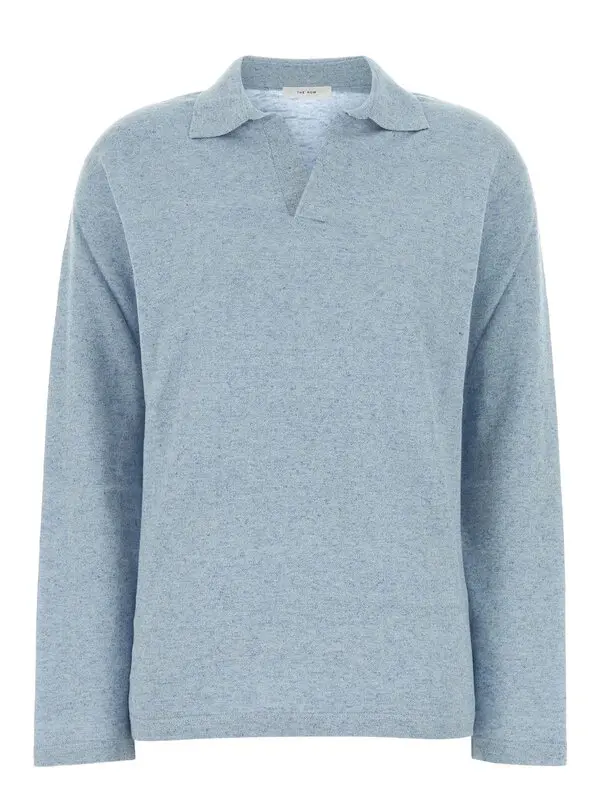 THE ROW Melange Light Cotton Blend Niosa Polo Shirt - Blue