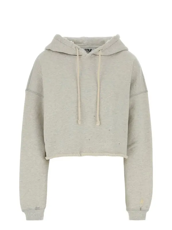 GOLDEN GOOSE Cropped Cotton Sweatshirt With Rhinestones And Star Detail - Grey