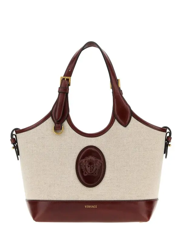 Versace Canvas And Leather Handbag - Light Brown