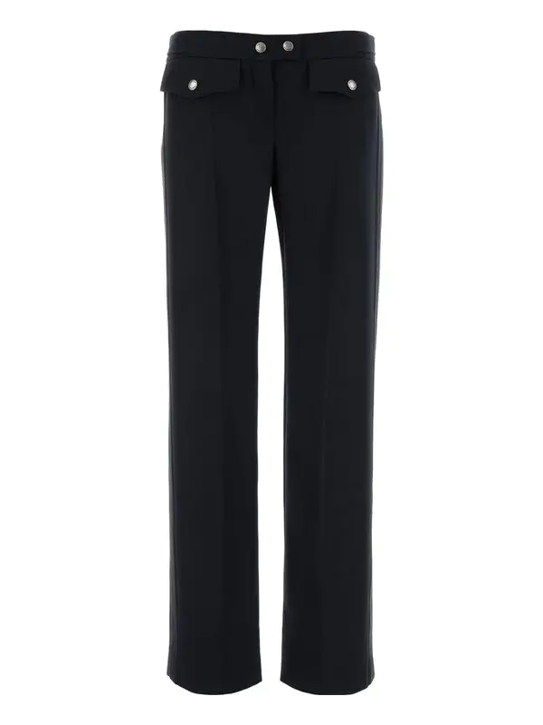 Alexander McQueen Navy Wool Trousers With Satin Side Bands - Blue