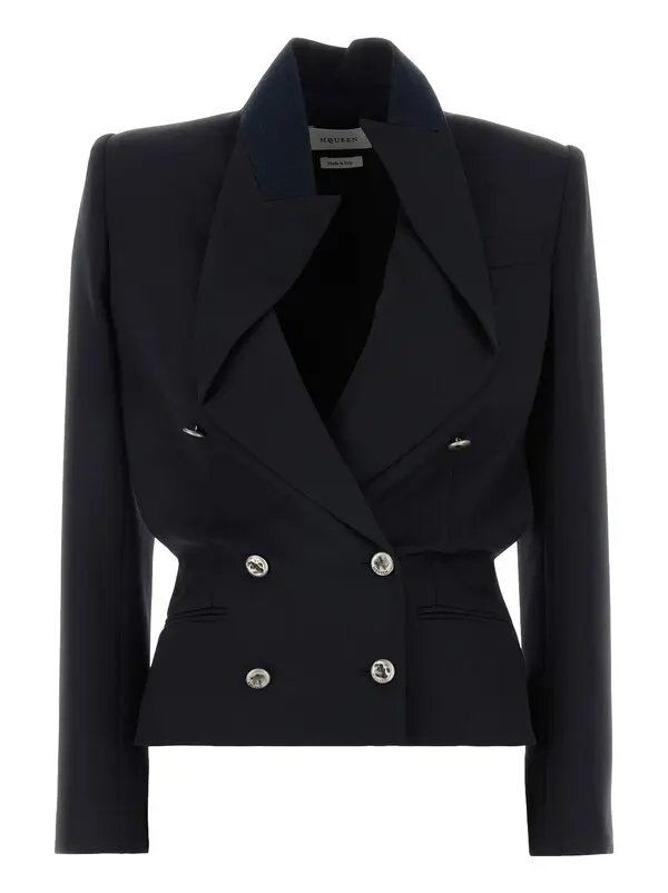 Alexander McQueen Navy Wool Blazer With Peculiar Lapels - Blue