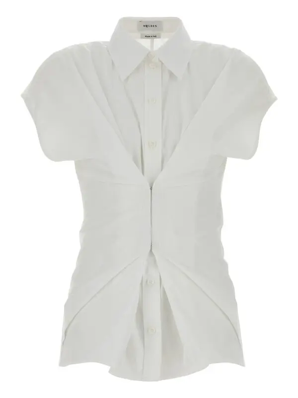 Alexander McQueen Pure Cotton Poplin Shirt With Cape Sleeves - White