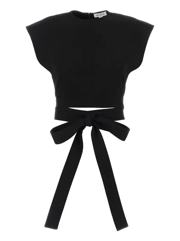 Alaïa Stretch Wool Tie Waist Top - Black