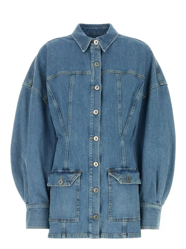 Attico Stretch Denim Shirt Dress - Blue