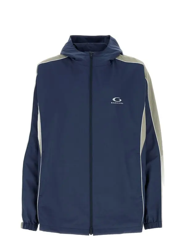 Balenciaga Tech Fabric Windbreaker With Loop Sports Icon Embroidery - Blue
