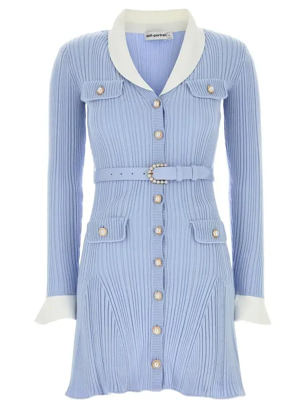 SELF-PORTRAIT Powder Knit Mini Dress - Blue
