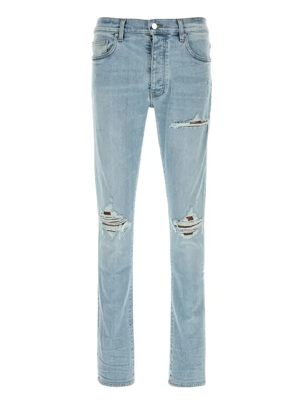 Amiri Distressed Stonewashed Stretch Denim Jeans - Blue
