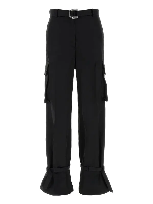 Attico Nylon Cargo Pants With Fabric Belt - Black